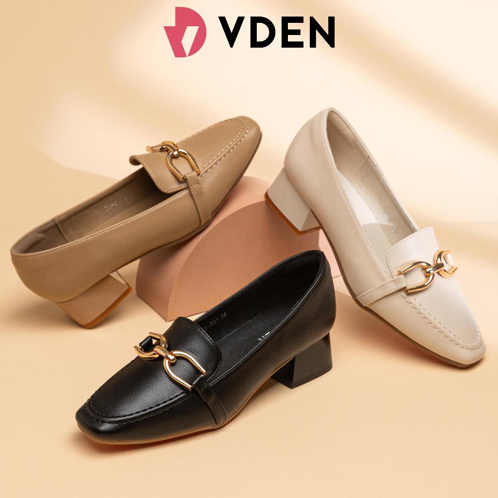 VDEN Leather Heel Gold Buckle Square Toe For Women 3.6CM/1.5INCH Square ...