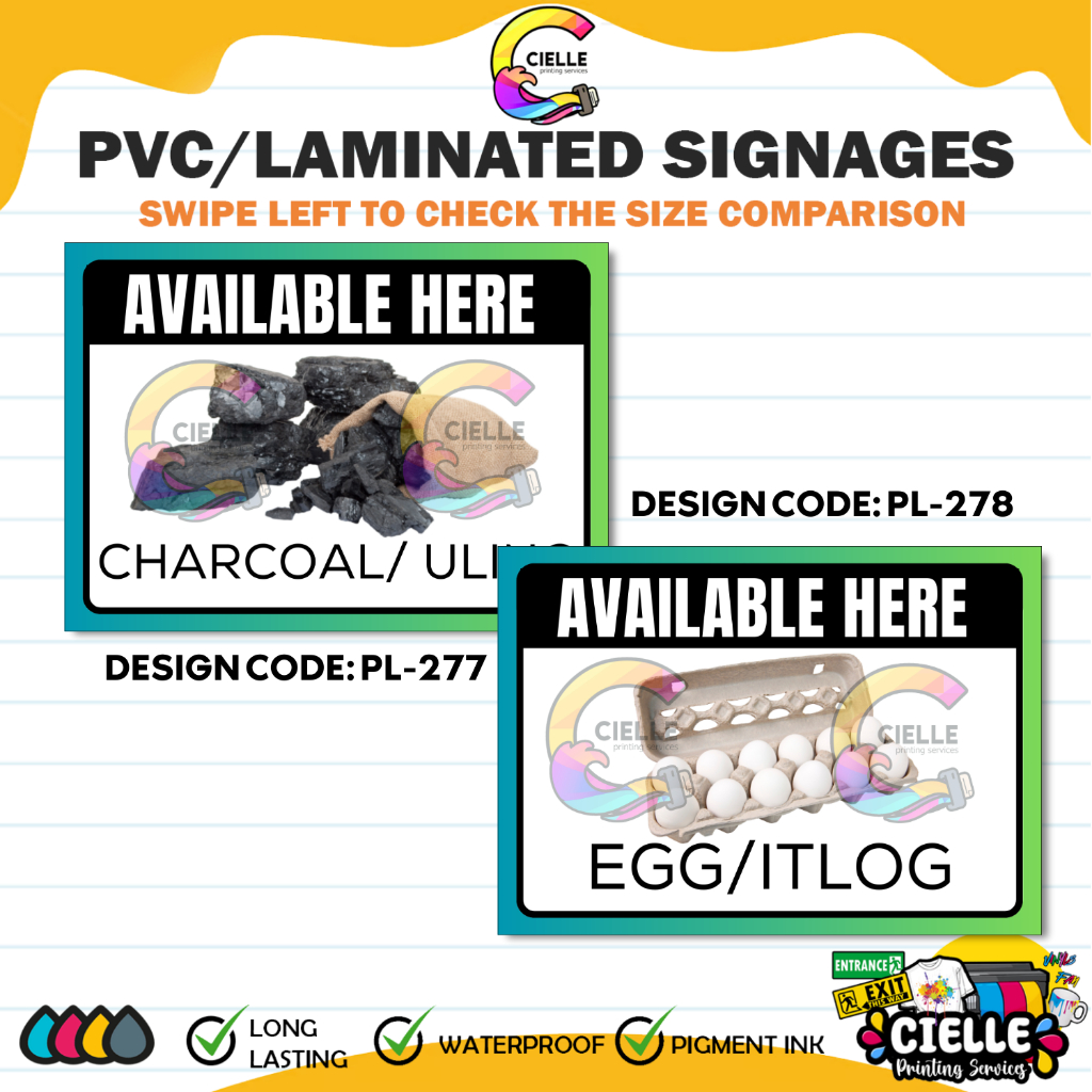PVC/LAMINATED/STICKER SIGNAGES (PL-277&PL-278) - CHARCOAL/ULING/EGG ...