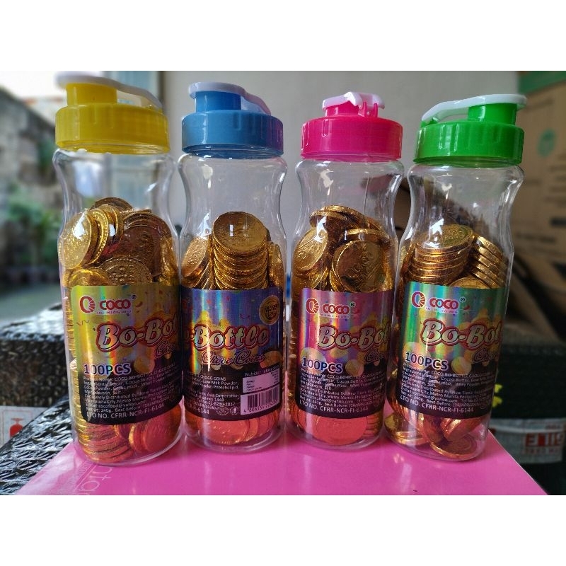 Coco Chocolate Gold (100pcs) Coins in Reusable Water Bottle | Shopee ...