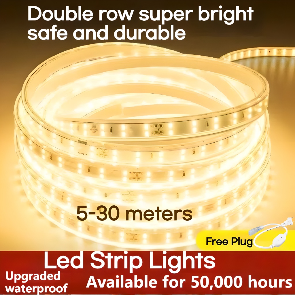 3/5/10/15/20 M w/ Plug LED Strip Double Row 2835 220V Flexible Led Light Strips 120Leds ...