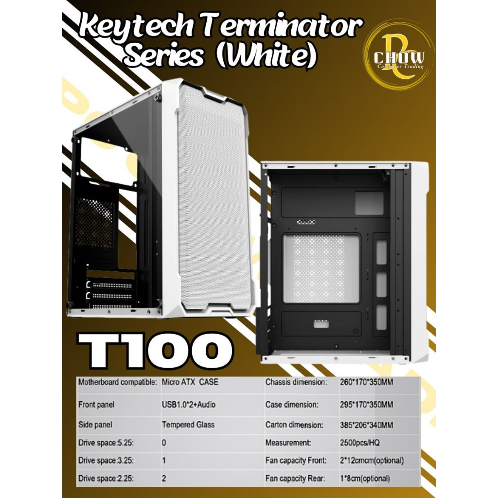 PC CHOW- KEYTECH T100 Tempered Glass Gaming PC / Desktop Case MICRO ATX ...