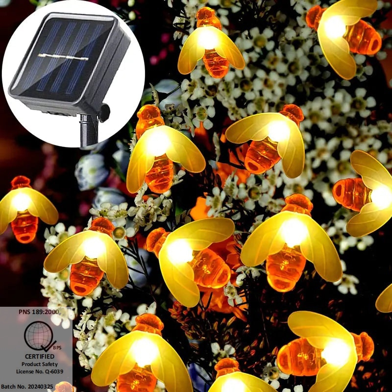 Ulife 20 Led Solar HoneyGlow Solar String Lights Powered Cute Honey Bee ...