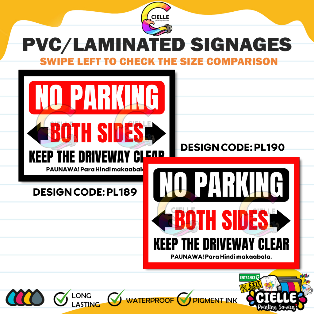 PVC/LAMINATED/STICKER SIGNAGES (PL189&PL190) - NO PARKING BOTH SIDES ...
