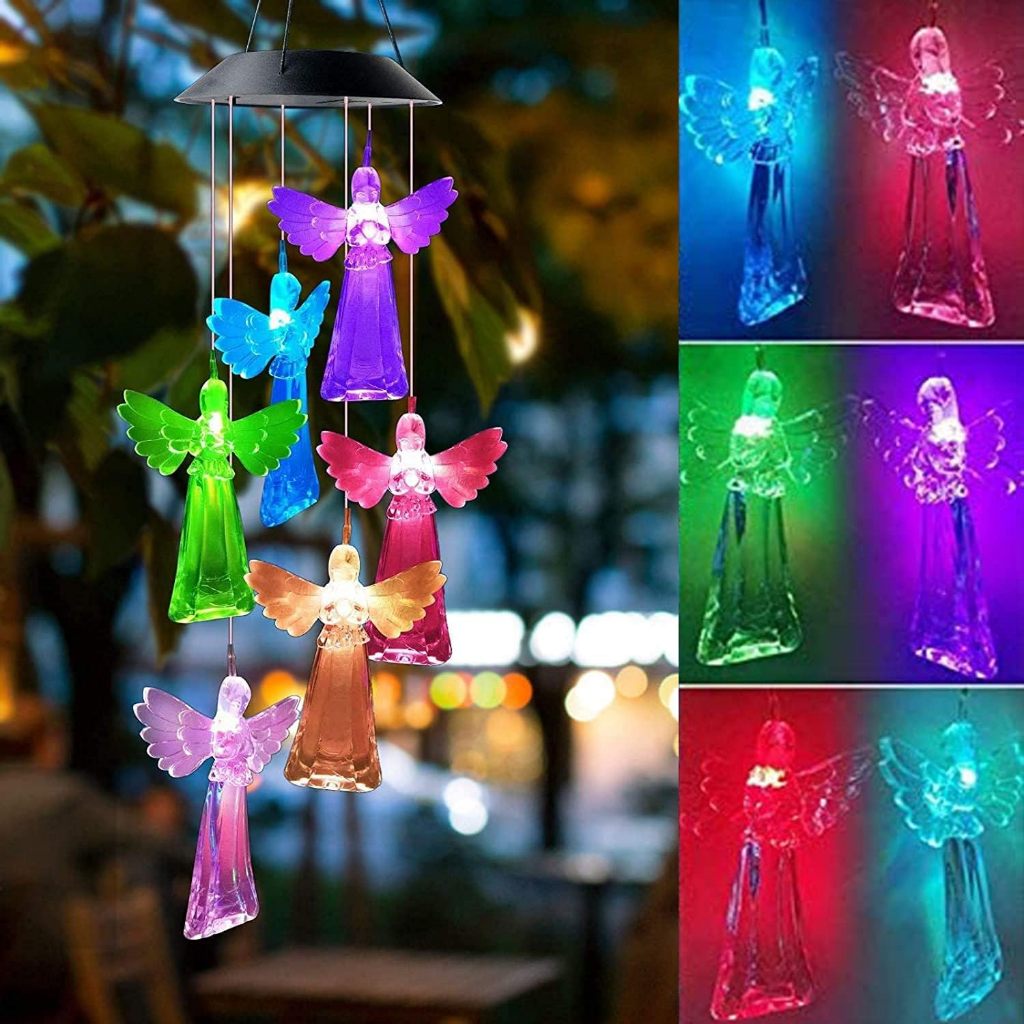 Solar Wind Chime Lamps Color Changing Angels Pendant Lights LED Garden ...