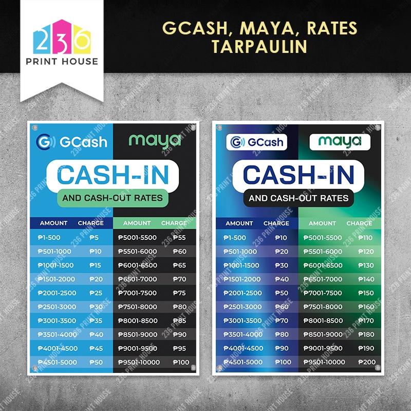 GCASH MAYA RATES Tarpaulin Banner • FREE Eyelets • Cash-In & Cash-Out ...