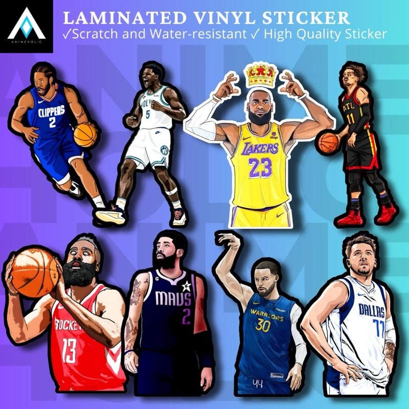 NBA BASKETBALL STARS STICKERS ~ LAMINATED VINYL STICKERS ~ANIMEHOLIC ...