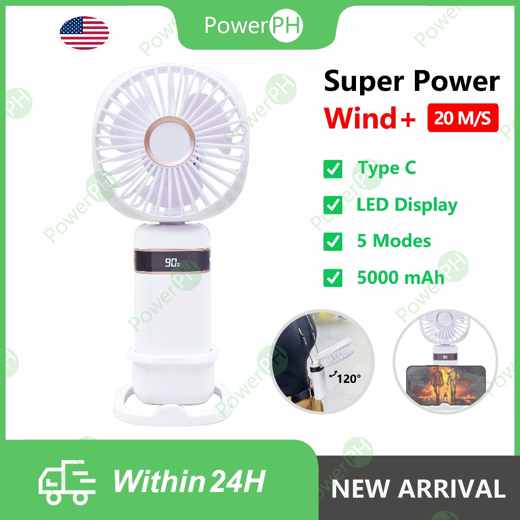 POWERPH Portable Mini Fan Rechargeable 5 Speed Electric Fan Handheld ...