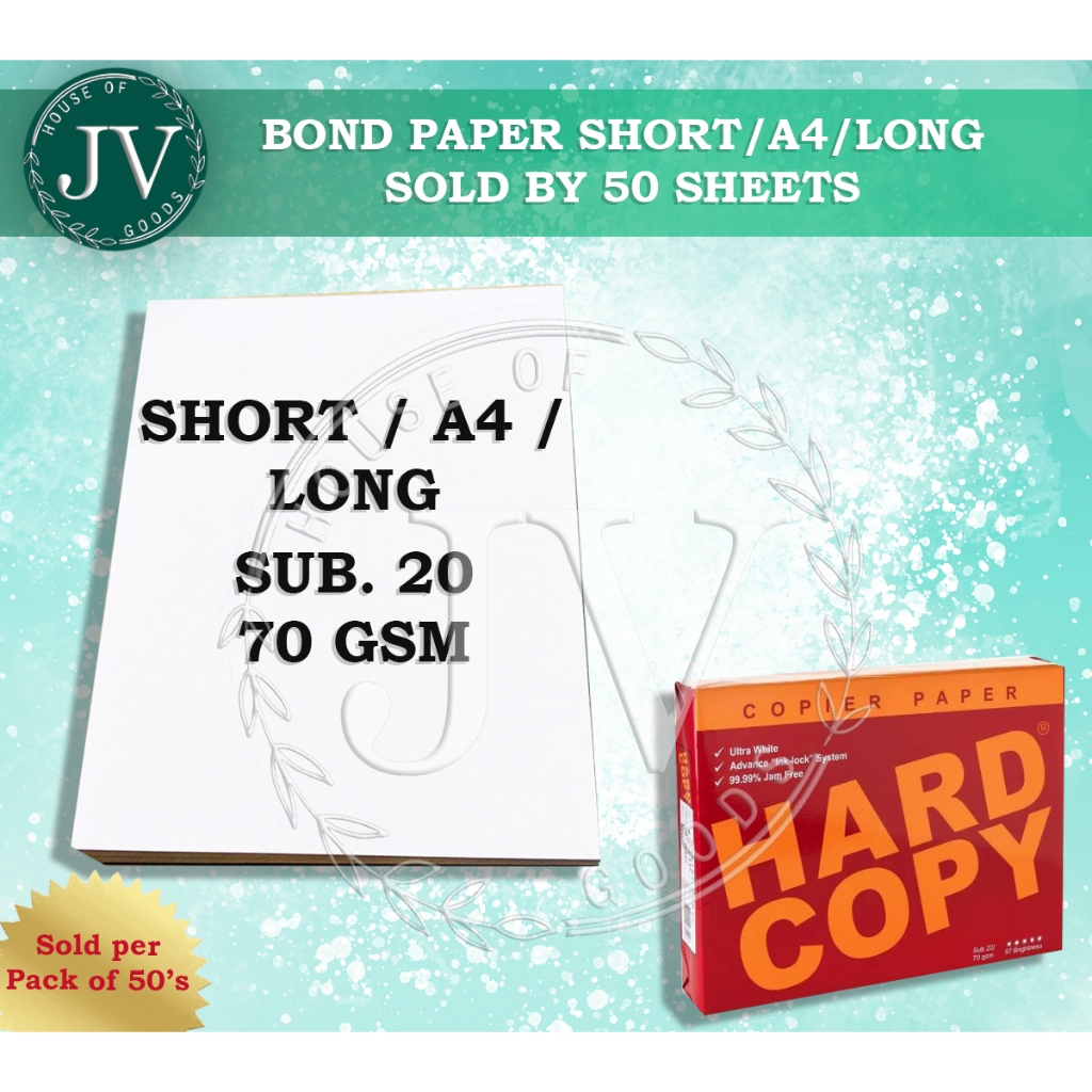 50pcs COPIER PAPER 70GSM A4/SHORT/LONG | Shopee Philippines