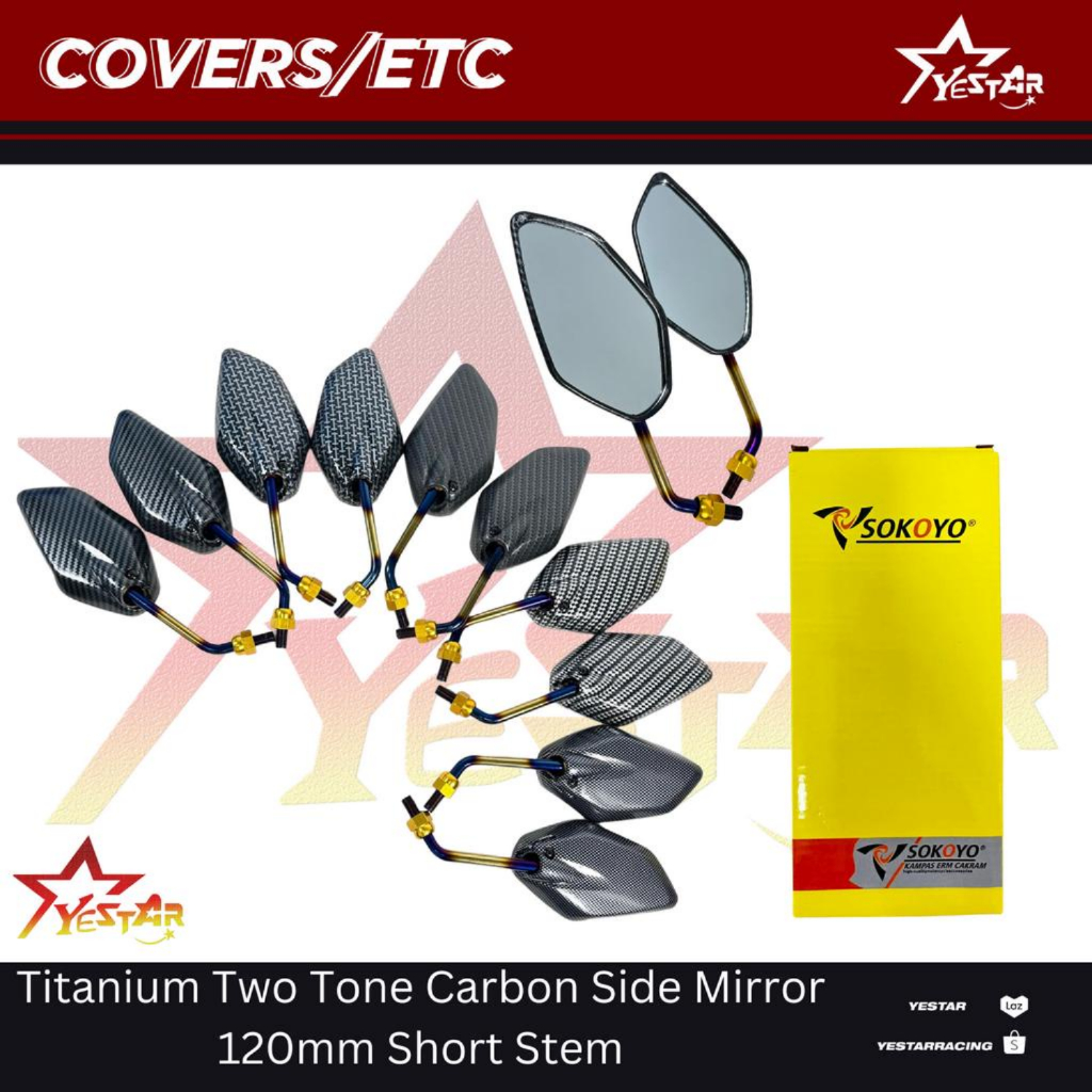Yestar Universal Side Mirror Titanium Two Tone Carbon Side Mirror 120mm ...