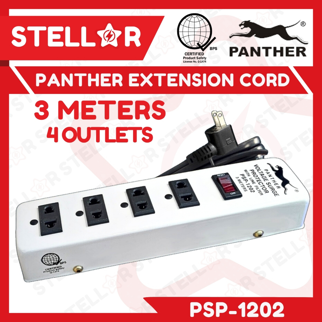 Panther by Stellar PSP-1202 Extension Cord 3 METERS Cable Wire Outlet w ...
