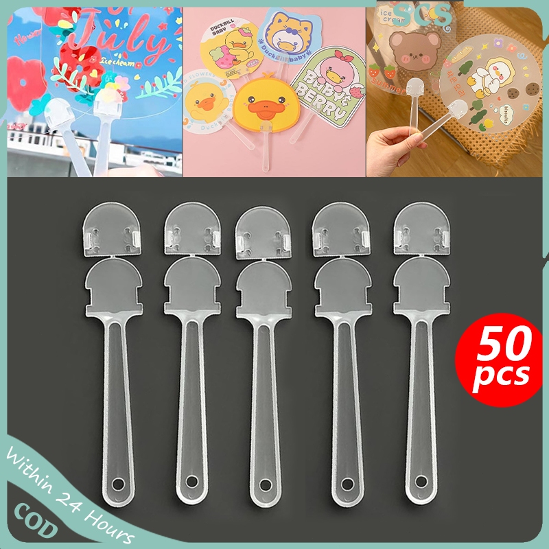 50pcs Handheld Fans Handles Transparent Plastic Advertising Fan Handle ...