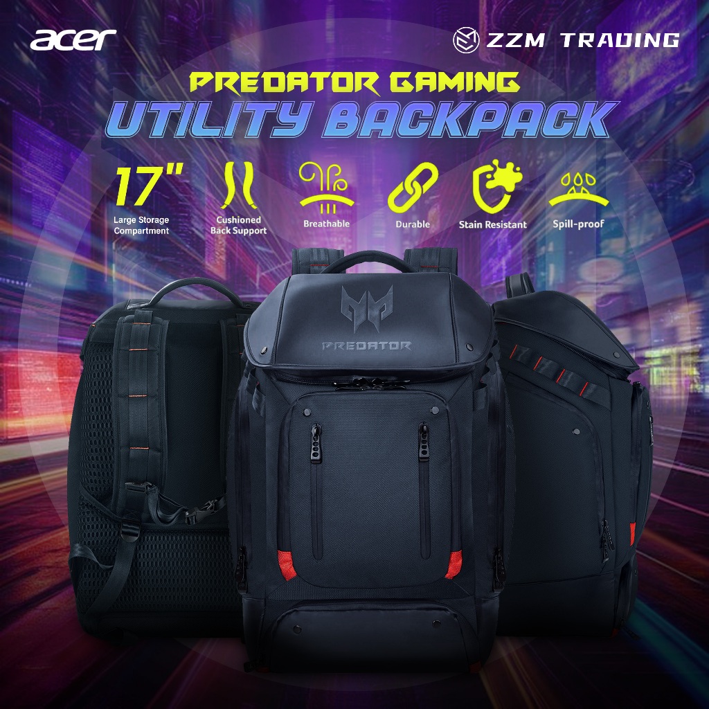 ACER Predator 17" Gaming Utility Backpack Water Resistant, Tear ...