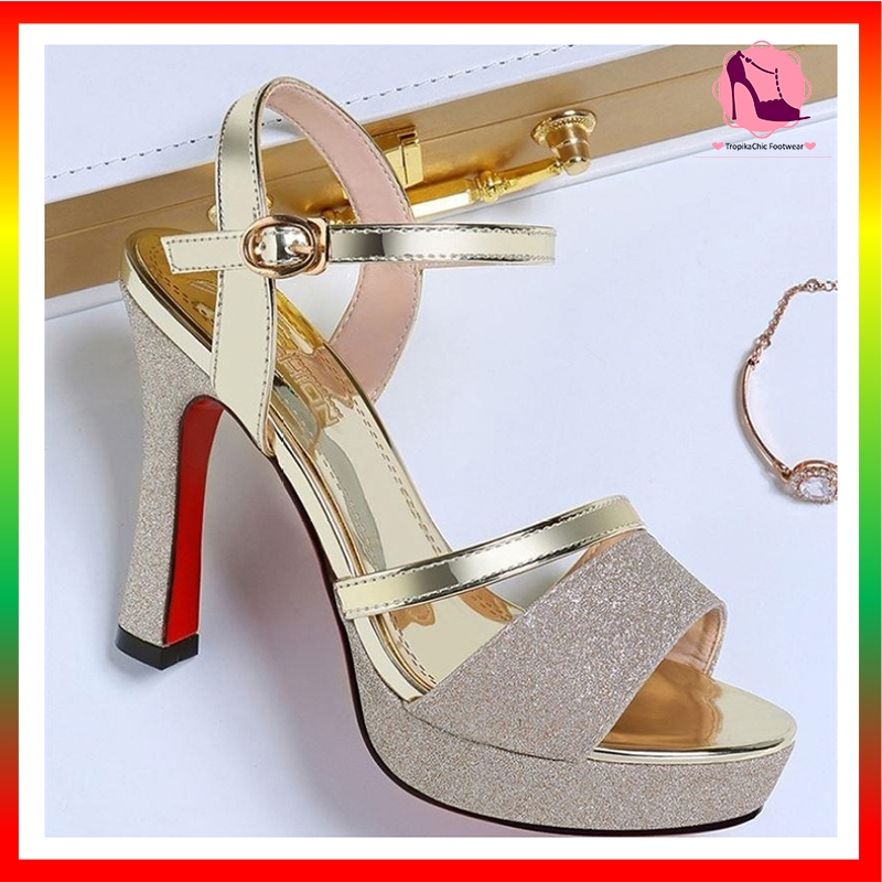 TF heels 4 inch gold platform fish mouth Thin red sole sandals for ...