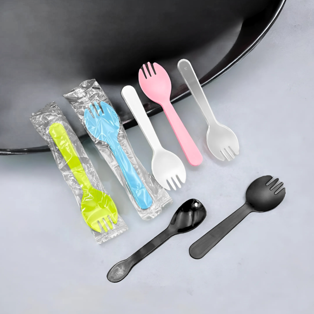 [100pcs] Individually Wrapped Dessert Spork/Spoon Disposable Plastic ...