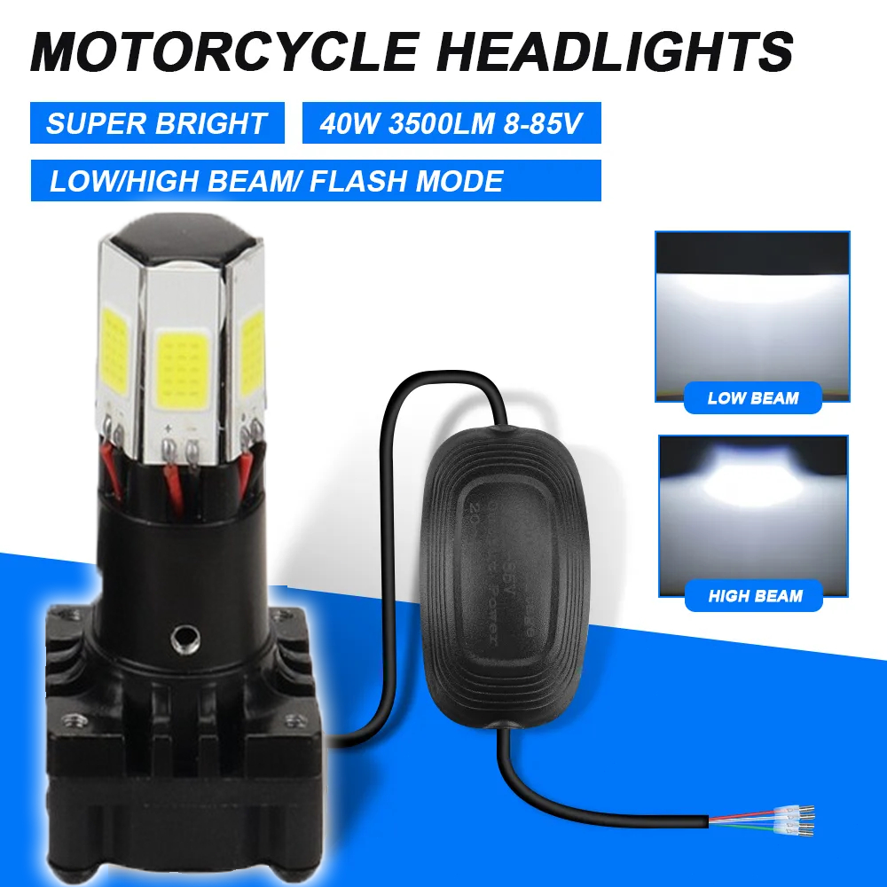Motorcycle 6LED Headlight H4 Universal White Super Bright Waterproof ...