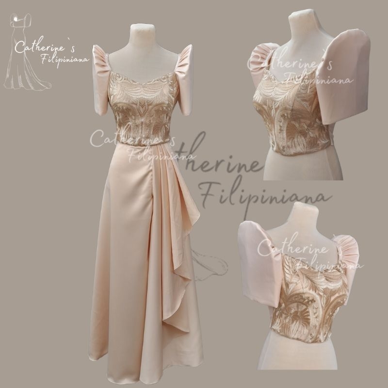 Modern filipiniana Panel Blouse with Overlap Skirt | Shopee Philippines