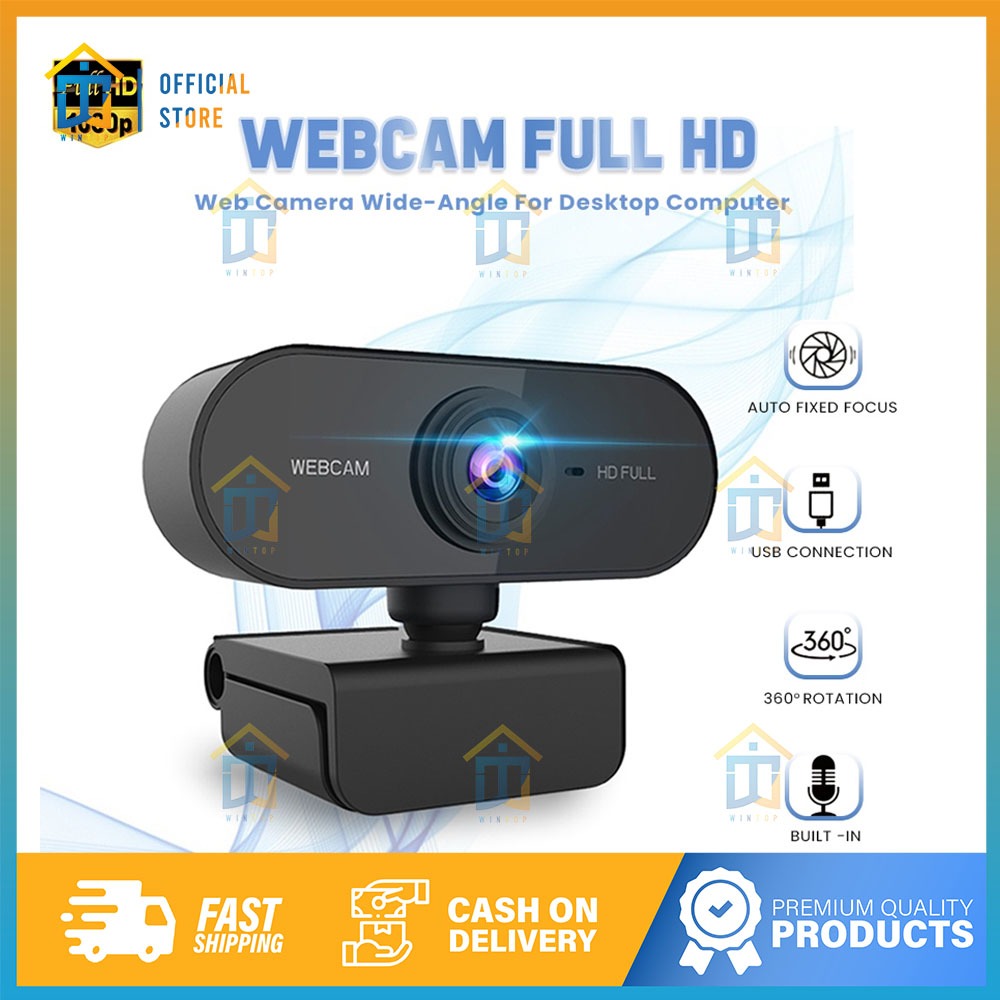 Wintop】1080P USB Webcam Wide-Angle Camera Built-in Noise Cancelling ...