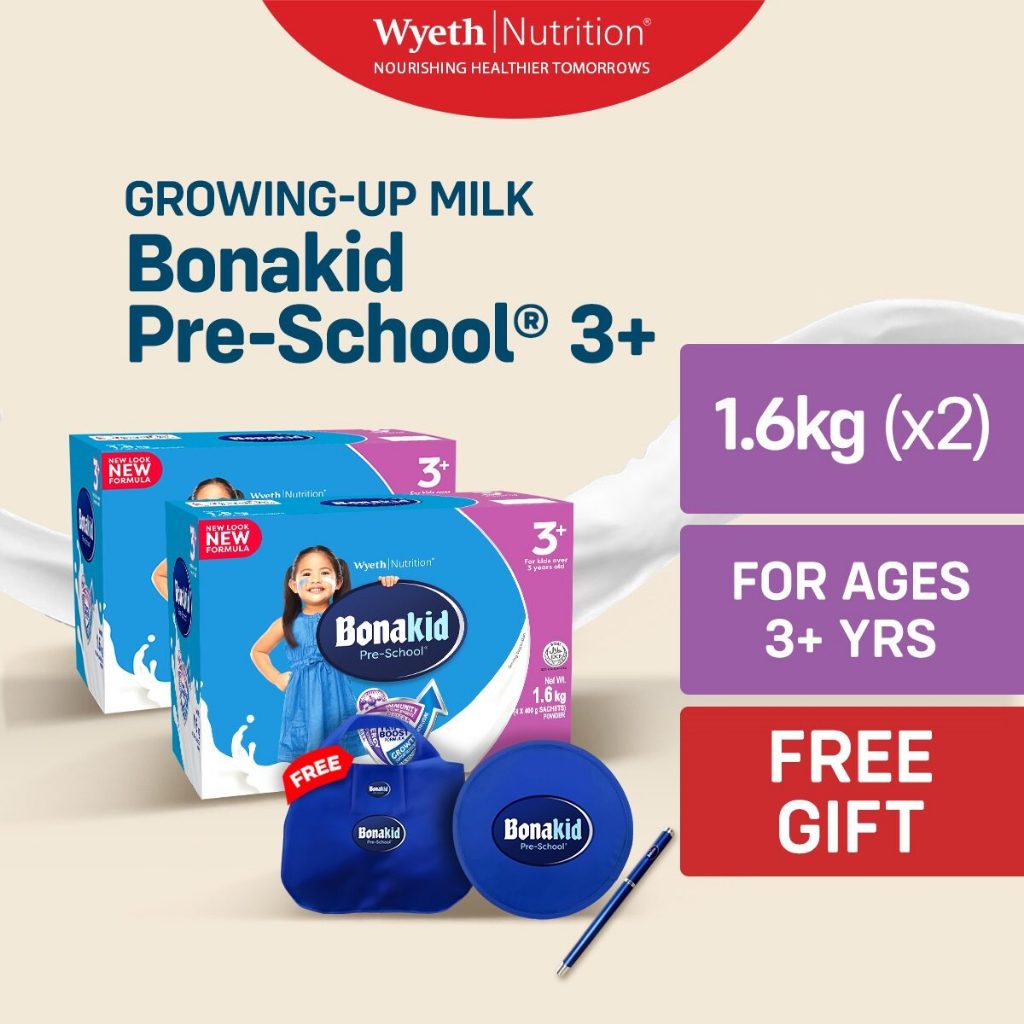 BONAKID PRE-SCHOOL 3+ Powdered Milk Drink for Children Over 3 Years Old 3.2kg (1.6kg x 2 ...