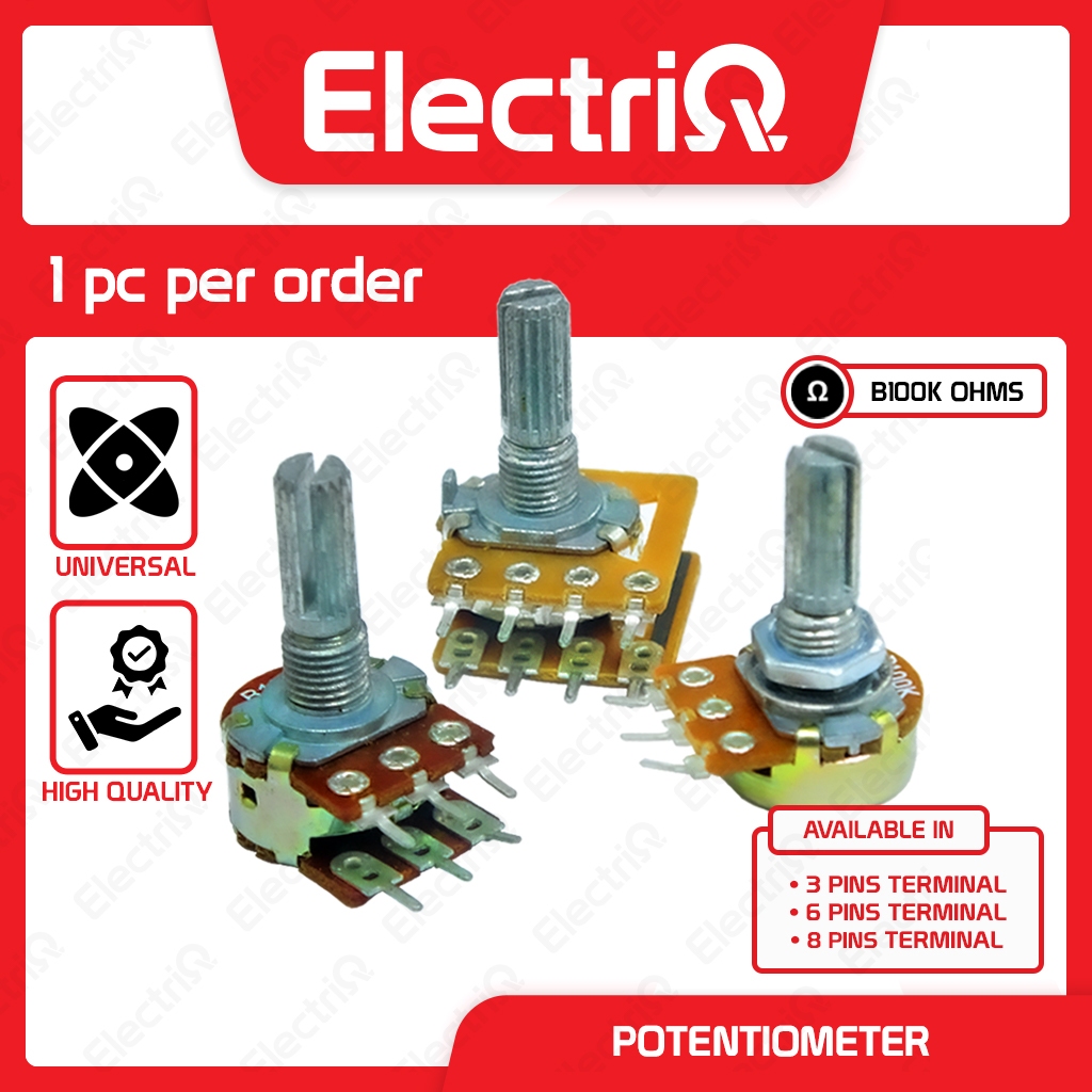 Electriq Potentiometer 100k 8/6/3 Pins Stereo Universal Volume Control ...