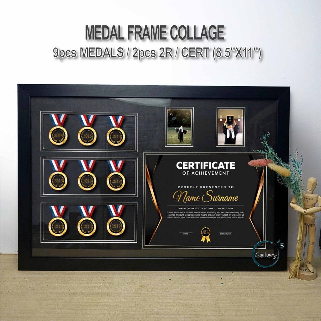 Medal Frame Collage 9pcs medals 2pcs 2R photo, 1pc certificate/8.5"X11 ...