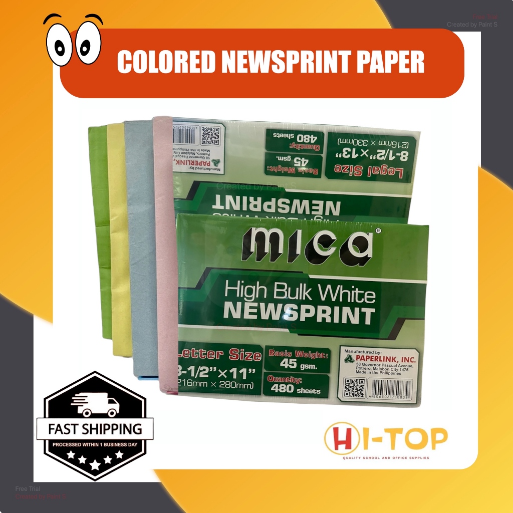 Newsprint Paper Colored l Long & Short l 480 Sheets l 45 GSM l Sold per ...