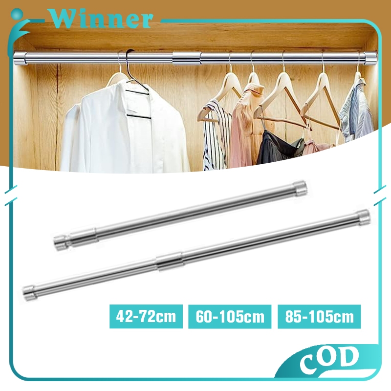 Stainless Steel Adjustable Closet Rod Heavy Duty Clothing Hanger ...