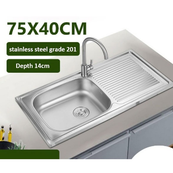 Kitchen Sink Heavy-duty Sink With Shelf 304 Stainless steel With Drain ...