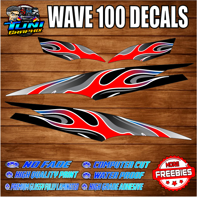 HONDA WAVE 100 FLAME DECALS STICKER with freebies | Shopee Philippines