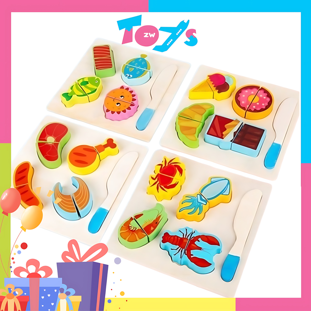 Gift Set Wooden Cutting Fruit Vegetable Food Kitchen Blocks Pretend ...