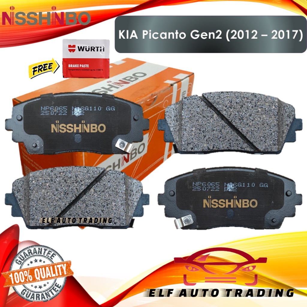 Genuine Nisshinbo Front Brake Pads with SHIMS for KIA Picanto Gen2 ...