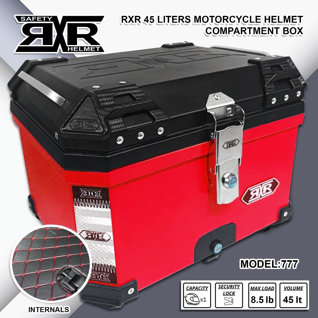 RXR HARD PLASTIK TOP BOX w/backrest 45L Motorcycle Compartment Box ...