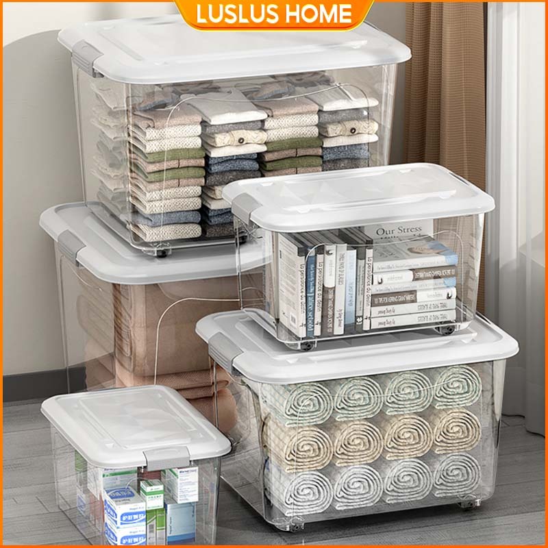 LUS Storage Box Transparent Stackable Plastic Wardrobe Organizer With ...