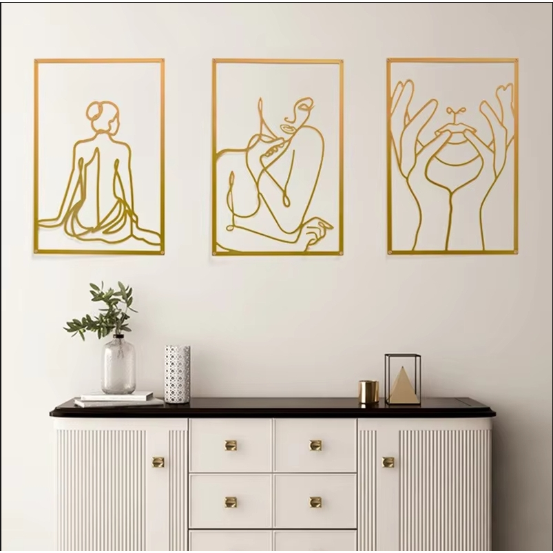 3pcs Nordic minimalist painting Metal Wall Decor with Girly body line ...
