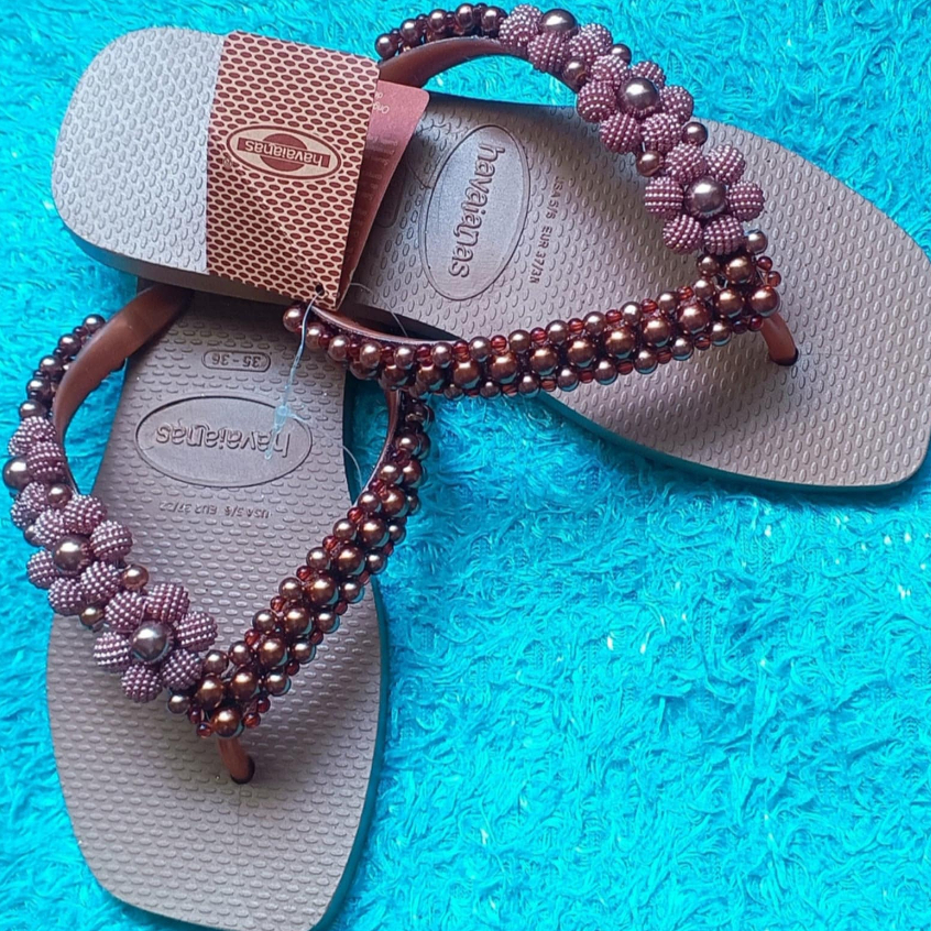 Personalized beaded Slippers -ALL BROWN PAVE SIDE FLOWER SLIPPERS ...