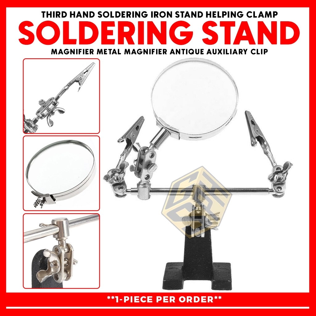 GS10 Third Hand Soldering Iron Stand Helping Clamp Vise Clip Magnifying ...