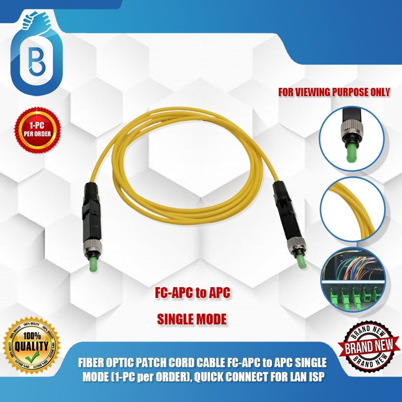 FIBER OPTIC PATCH CORD CABLE FC-APC to APC SINGLE MODE (1-PC per ORDER ...
