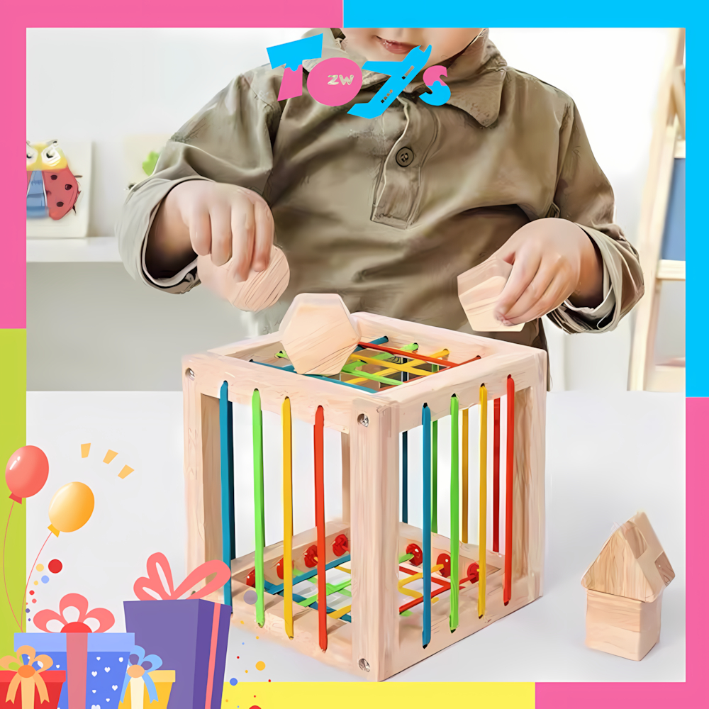 Gift Box Wooden Sorter Cube Shape Ttopper Sensory Ropes Toys Toy ...