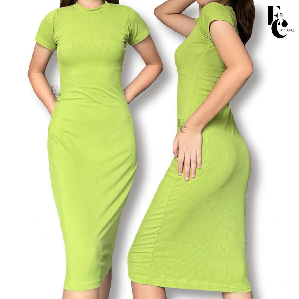 Basic Bodycon Dress Plain Julia | Soft Cotton Knitted Fabric | Body ...
