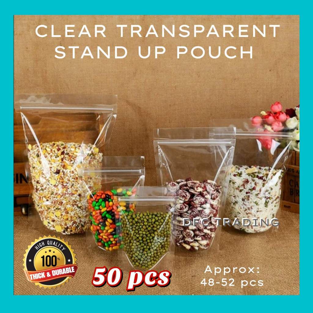 50 pcs Full Clear Stand Up Pouch w Lock Pouch Resealable Plastic Packaging Zip Bag transparent ...