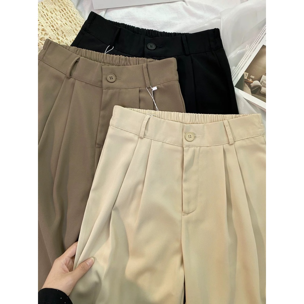 Korean High Waist Trousers For Women Wide Leg Suit Formal Slack Casual ...