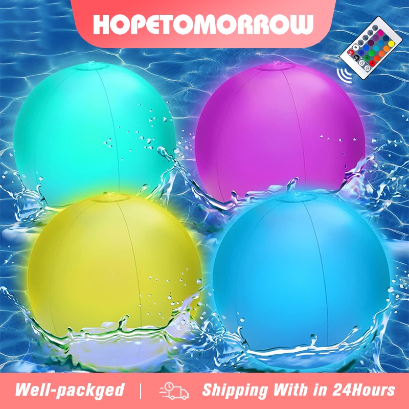 LED Light Up Beach Balls 40/60cm Pool Toys Ball with Remote for Summer ...