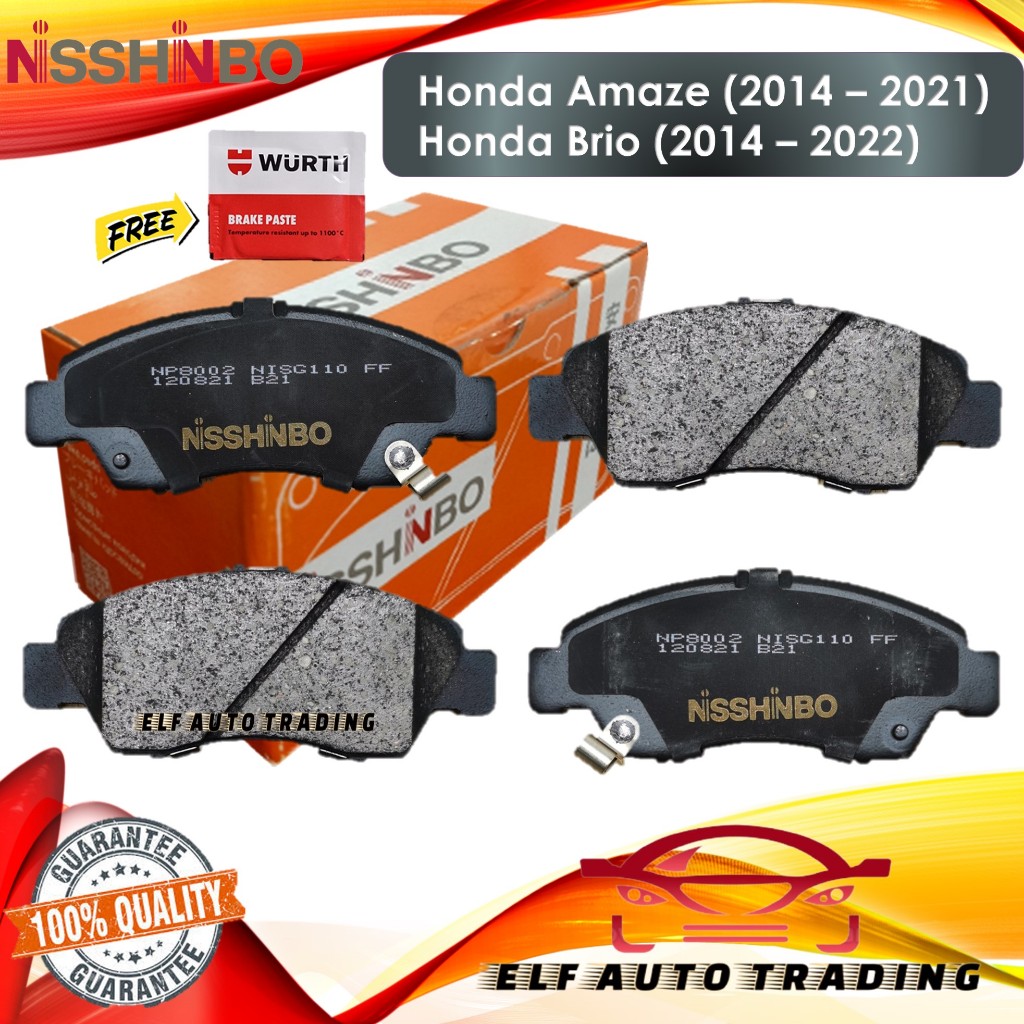 Genuine Nisshinbo Front Brake Pads with SHIMS Honda Brio (2014 - 2022 ...