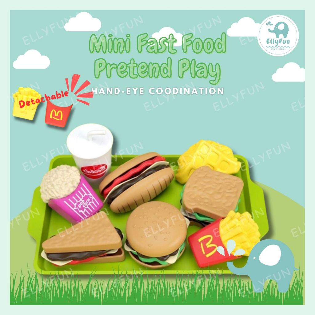 Ellyfun Mini Fast Food Burger Play Meal Set Toy 27pcs Assembly ...