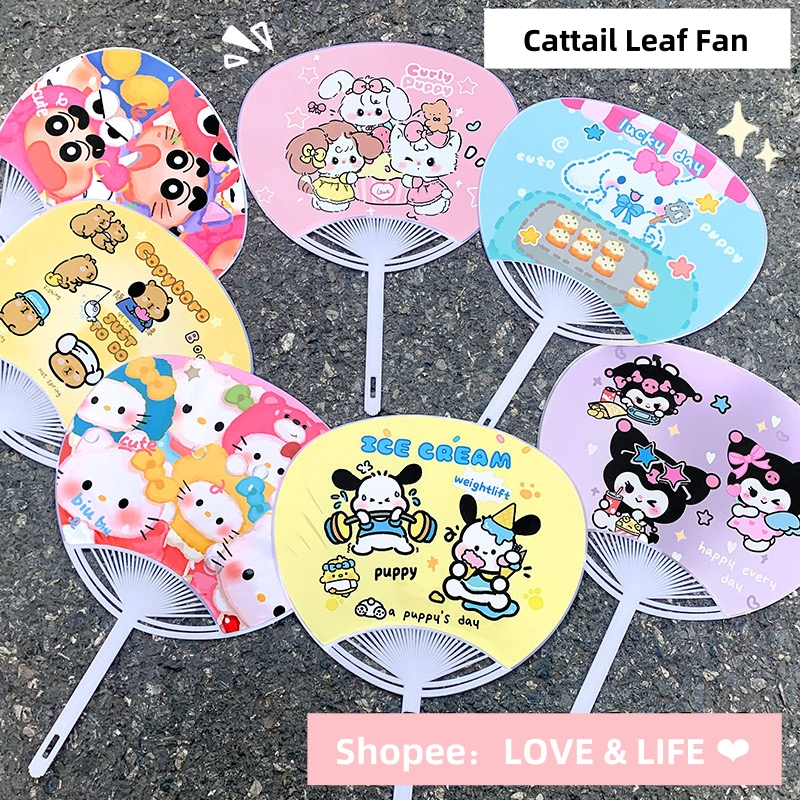 Sanrio Fan Summer Portable Portable Cattail Leaf Fan Cute Long Handle ...