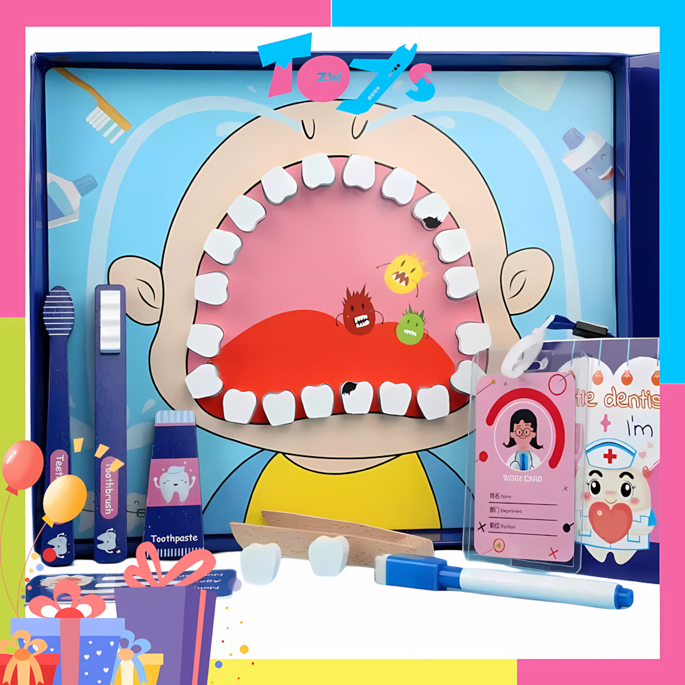 Gift Set Wooden Simulation Doctor Box Little Dentist Educational Tooth ...