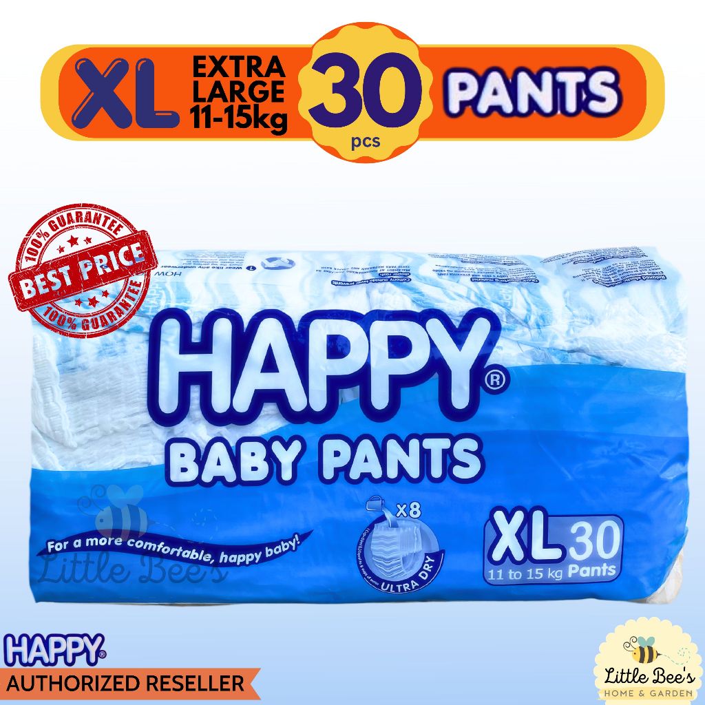 HAPPY DIAPERS BABY PANTS XL 30pcs per pack | Shopee Philippines
