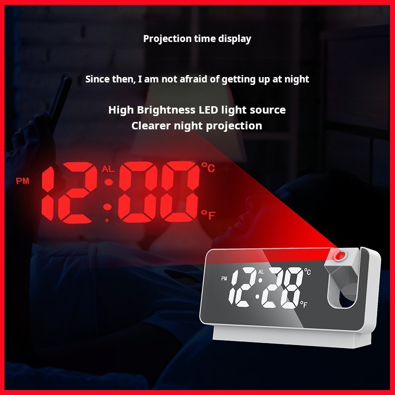 COD LED Projection Alarm Clock Mirror Clock 12/24H Display Temperature ...