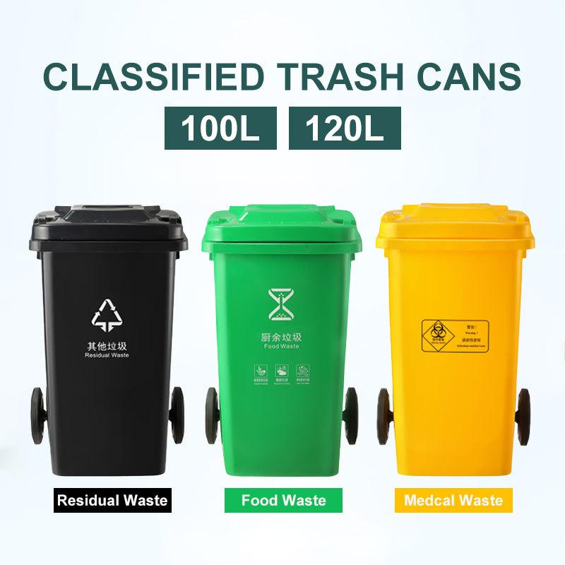 100L/120L/240L Wheeled trash cans, outdoor large trash cans with covers ...