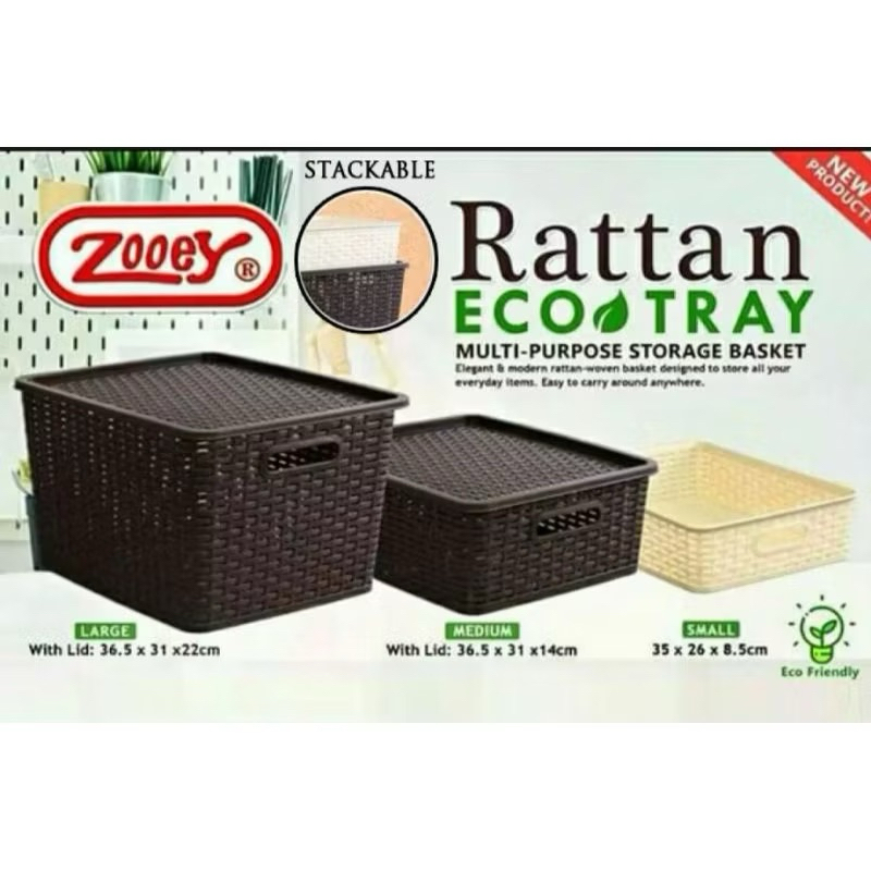 Zooey ORGANIZER ECO RATTAN TRAY MULTI-PURPOSE STORAGE BASKET (Stackable ...