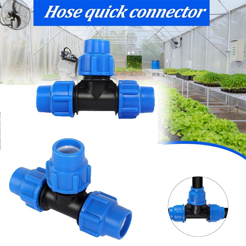 20MM Bule PE Compression Fittings Tee PE Compression Accessories for 1/2inch PE and PVC Pipe ...